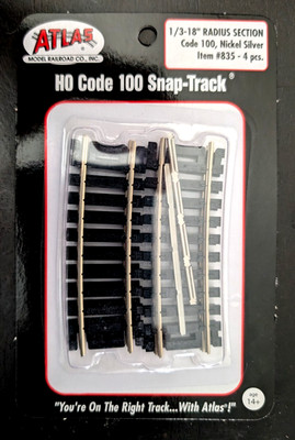 ATLAS CODE 100 SNAP-TRACK ~ #835 HO SCALE 1/3 18" RADIUS CURVES 4 PCS ...