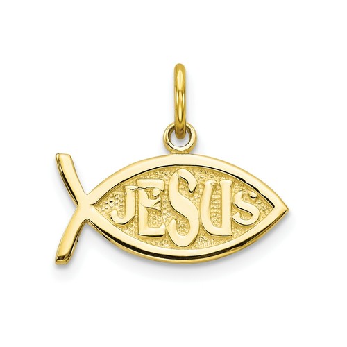 10k Yellow Gold Solid & Flat Back 'Jesus' in Ichthus Fish Charm | eBay
