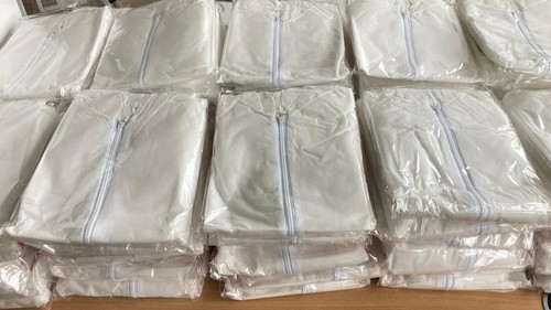 50 Disposable Coveralls White Hood Paper Suit Painters Protective ...