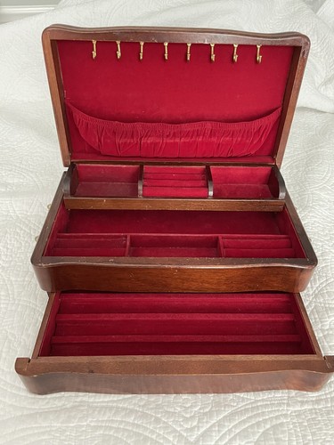 Vintage LONDON LEATHER Brown Wooden Jewelry Box Velvet Lined Side ...