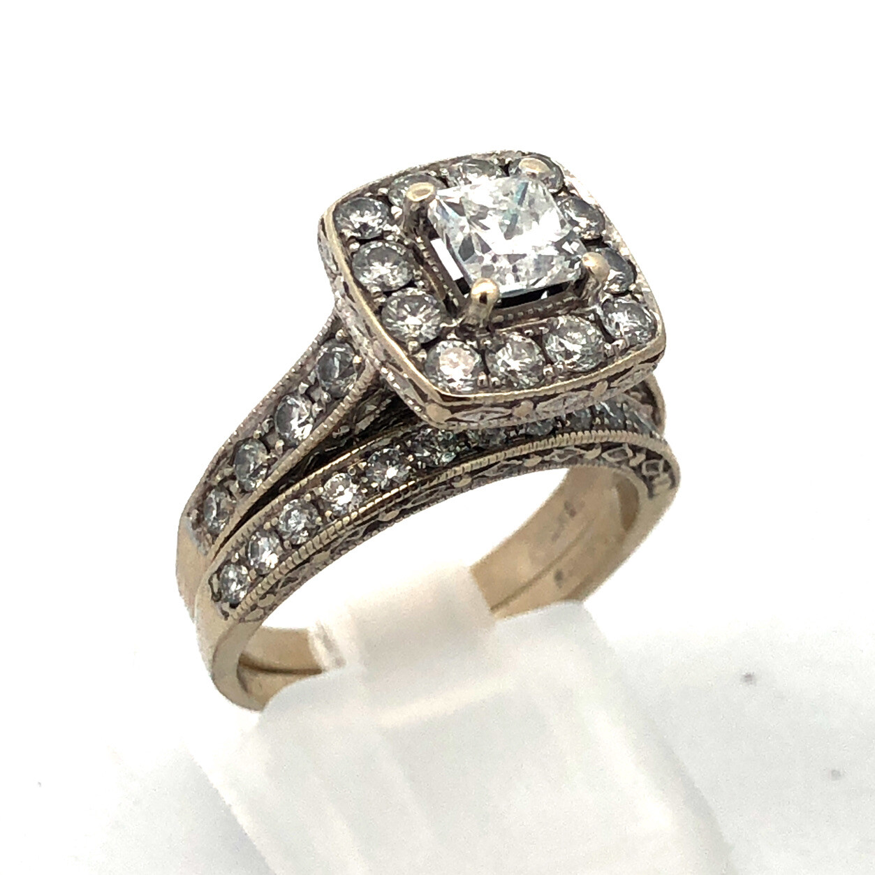 Designer FD 14KT White Gold Princess Diamond Halo Engagement Wedding ...