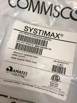 Commscope Systimax GS8E-LB-3FT Patch Cord | eBay