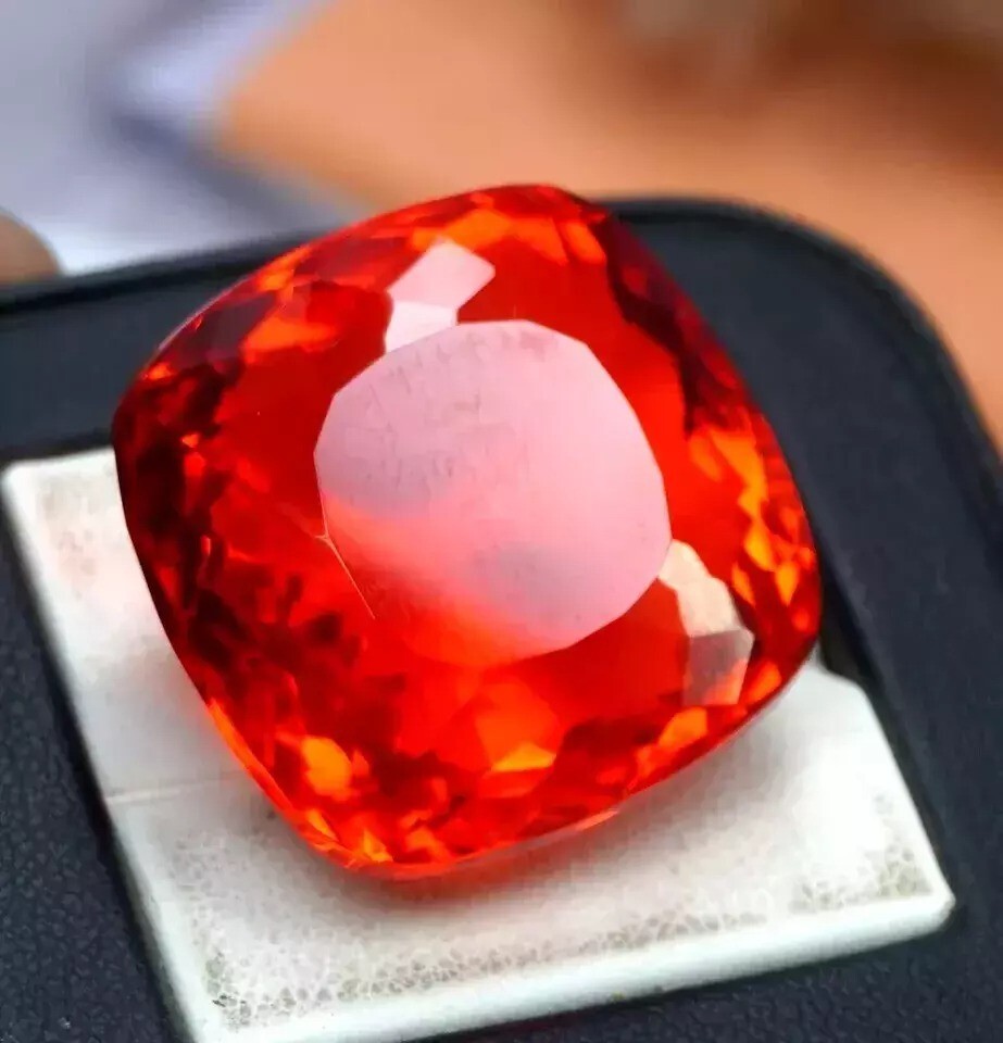 Certified Natural 100+ Ct Mexican Fire Opal Red Orange Cushion Cut ...