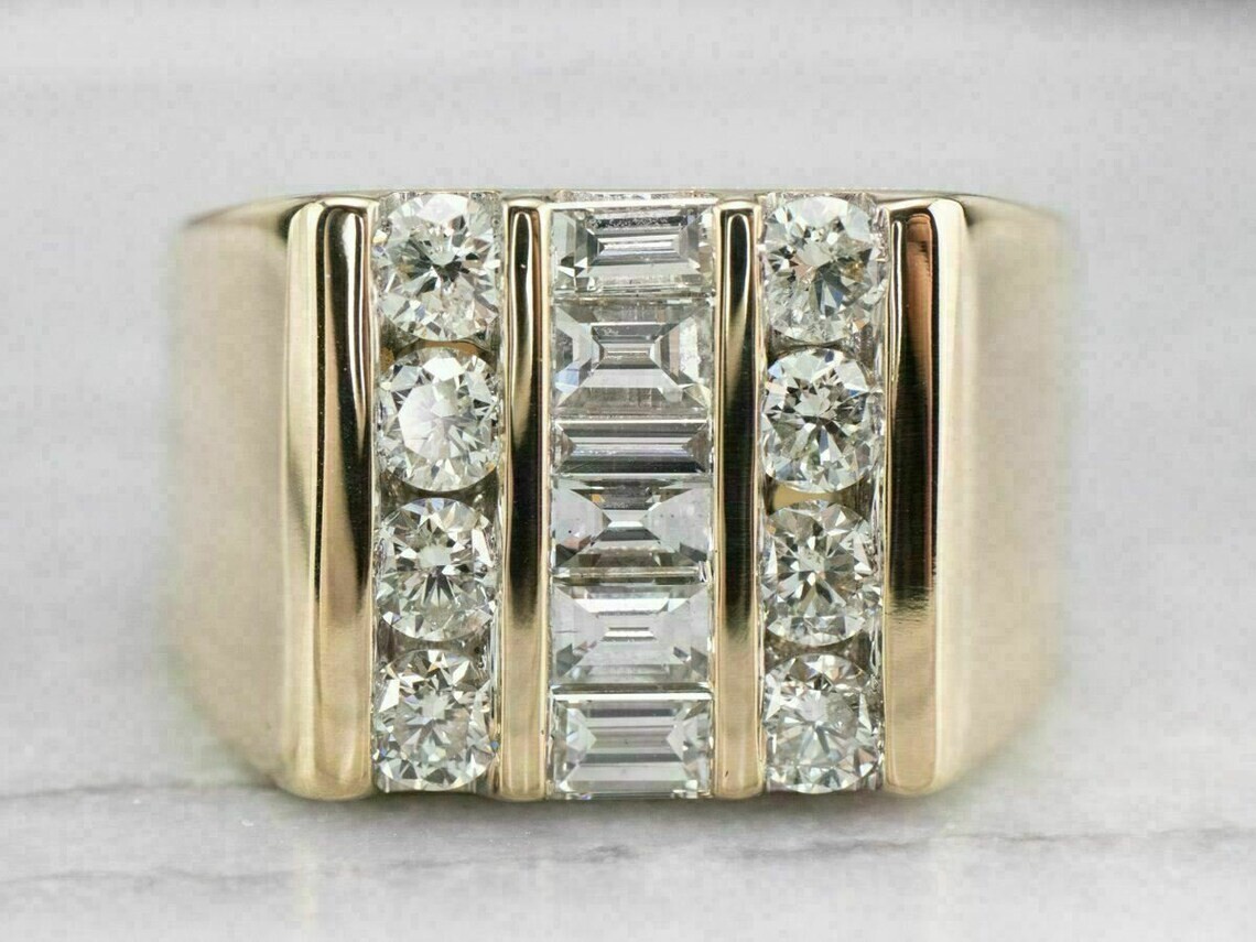 Gold Mens Ring Lab Created Diamond Round 2 Carat 18K … - Gem