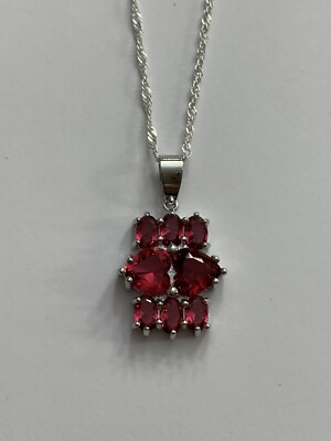 PINK RASPBERRY RHODOLITE GARNET 2 HEART SHAPED PENDANT W/CHAIN-N26035 ...