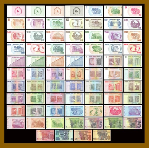 Zimbabwe 1 to 100 Trillion Dollars (74 Pcs Full Set), 2006 - 2020 P-33 ...