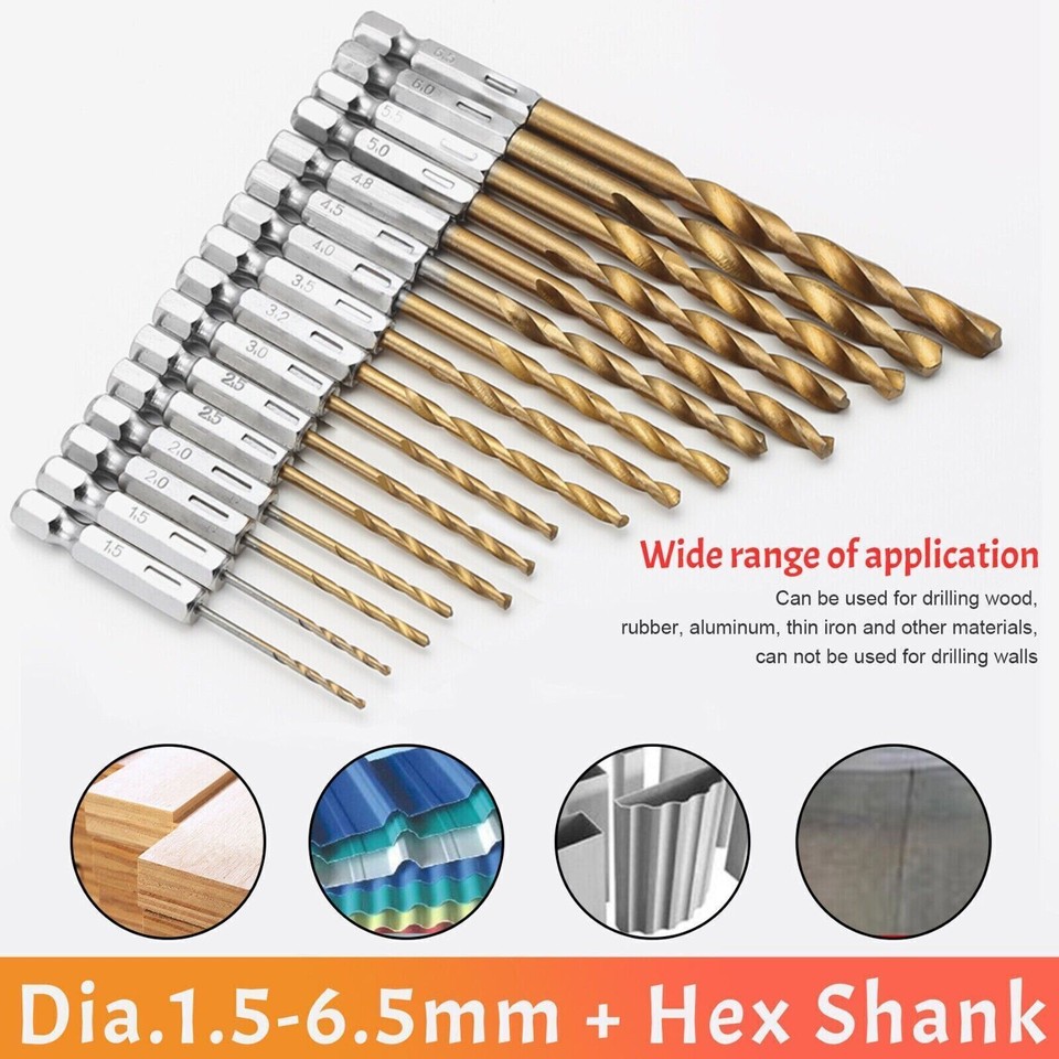 32PCS Drill Bit Set Titanium Coated HSS High Speed Steel Hex Shank ...