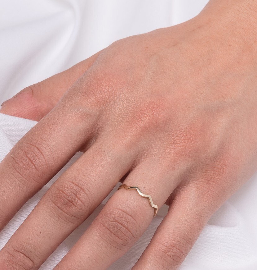 Flat Wavy Ring/Zig Zag Ring/Ripple Ring/14K Gold Thin Wavy Ring ...