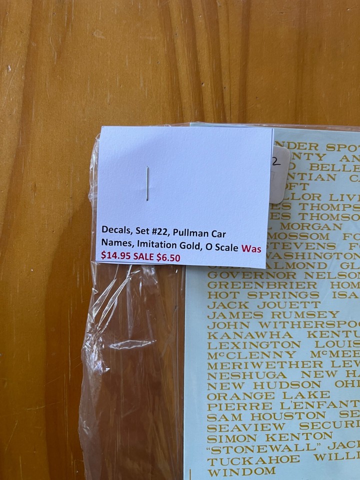 Decals, Pullman Car Names, Imitation Gold, O Scale Set #22 Model Trains ...