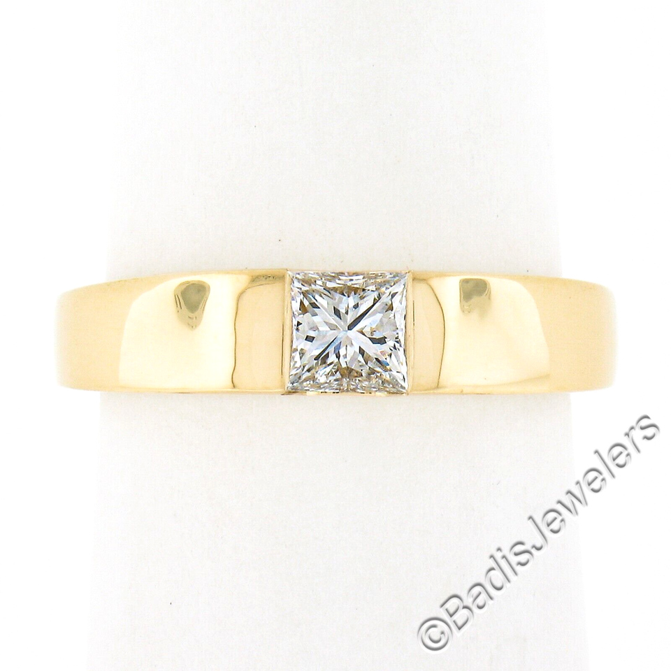 New 18K Gold .49ct Square Princess Channel Flush Set Diamond Solitaire ...
