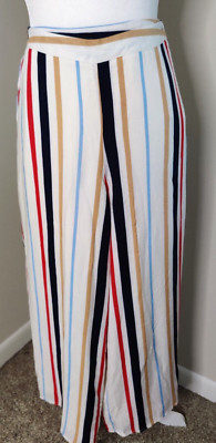 FOREVER 21 LINED STRIPED PANTS IVORY WITH RED GOLD BLUE STRIPE NWT SIZE ...