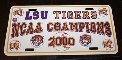 LSU Tigers 2000 NCAA CHAMPIONS Baseball LICENSE PLATE Metal MINT | eBay