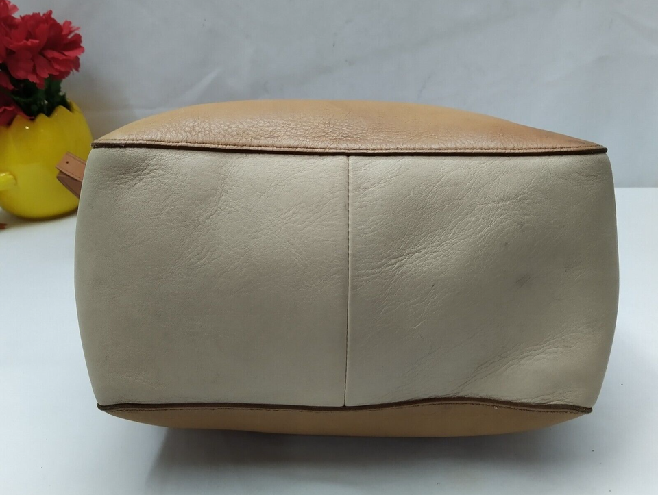 Madewell Colorblock Brown Ivory Leather Double Handles Satchel Shoulder ...