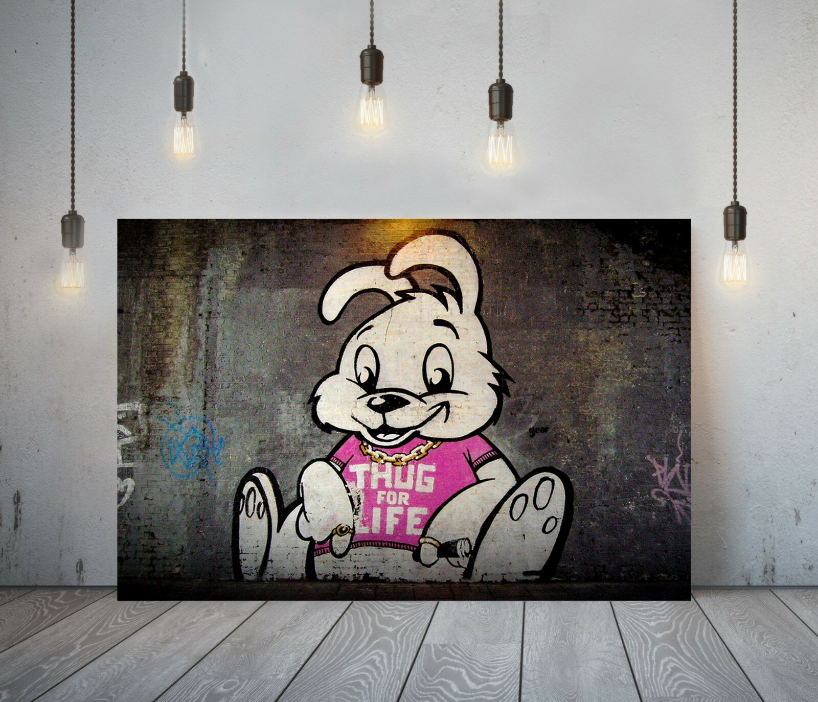 BANKSY THUG FOR LIFE RABBIT -DEEP FRAMED CANVAS WALL ART GRAFFITI PRINT ...