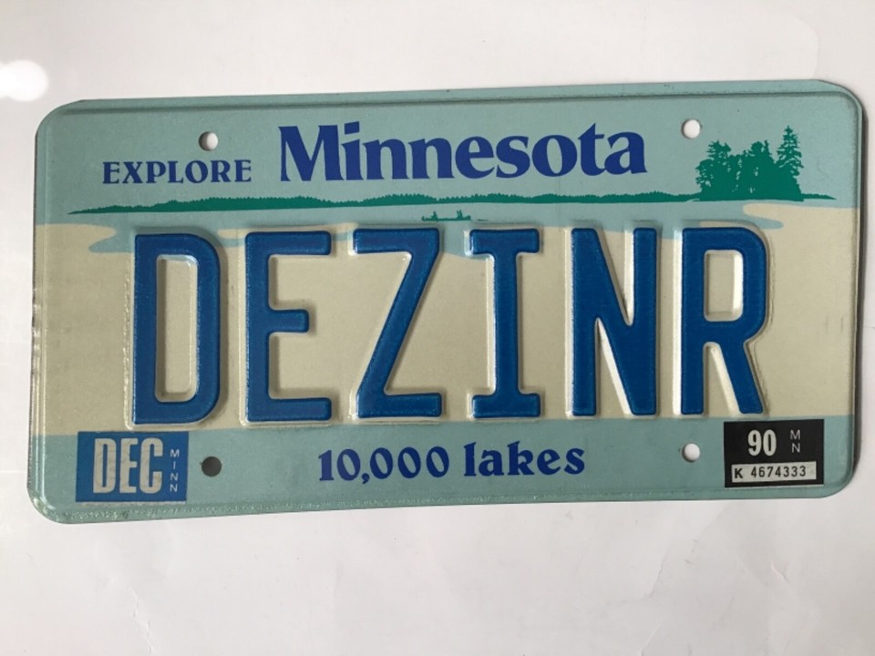 1978 1990 Minnesota Vanity License Plate Tag DEZINR designer | eBay