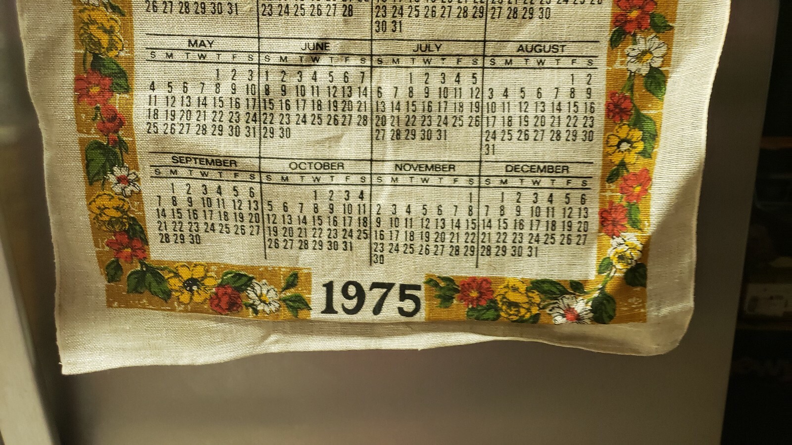 Vintage 1975 Cloth Calendar Tea Towel Linen Religious Church fruit ...