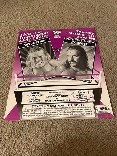 Vintage 1991 WWF LIVE EVENT POSTER WEST VIRGINIA JAKE ROBERTS PSYCHO SID JUSTICE | eBay