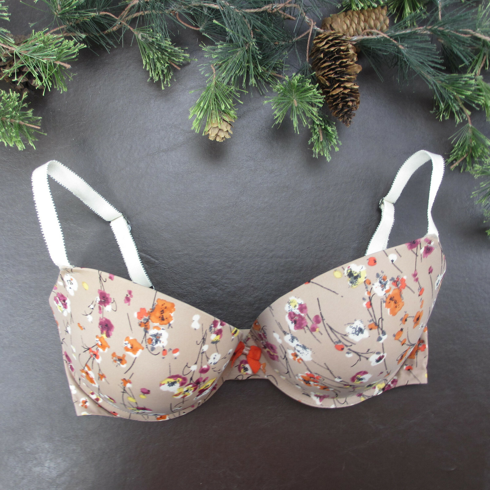 Rene Rofe Bra Size 34DD Tan Floral Padded Underwire A… - Gem