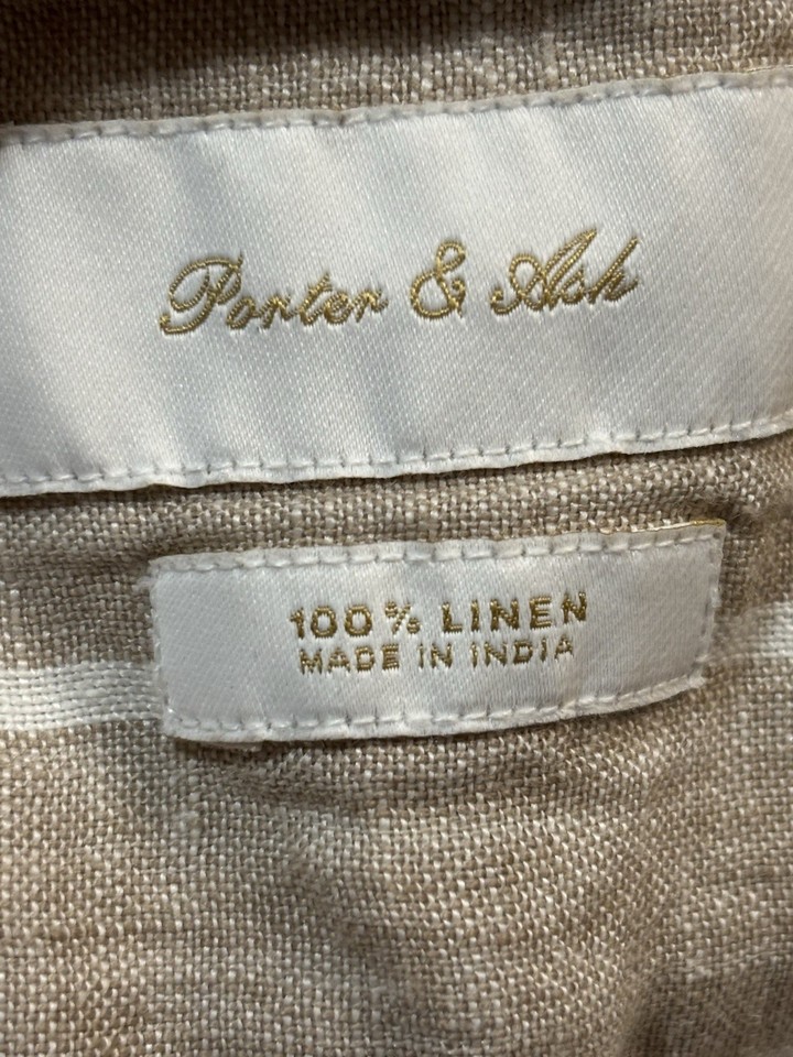 Porter & Ash Shirt Men Size Small 100% Linen Short Sleeve Tan White ...