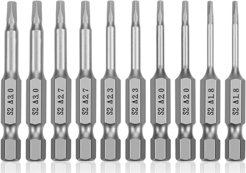 Triangle Drill Bit Set (10pcs- 2" Long S2 Steel Magnetic Heads) 1/4 One ...