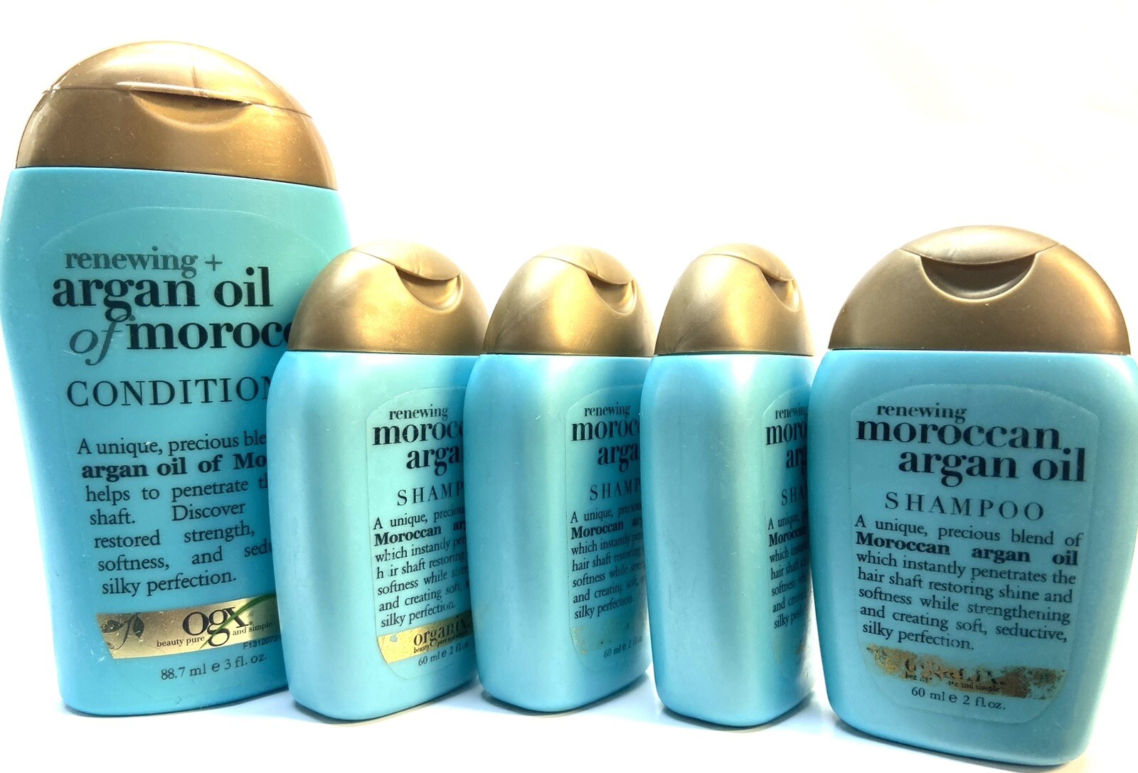 ogx moroccanoil 4 shampoo 2oz ea & 1 conditioner 3oz scuffed bottles ...
