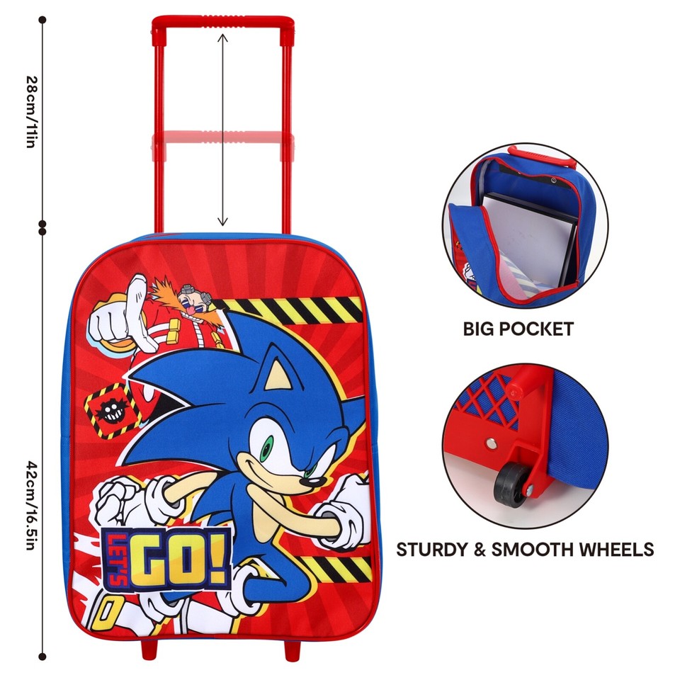 Sonic The Hedgehog Let's Go Trolley Foldable Wheeled Cabin Bag Luggage ...