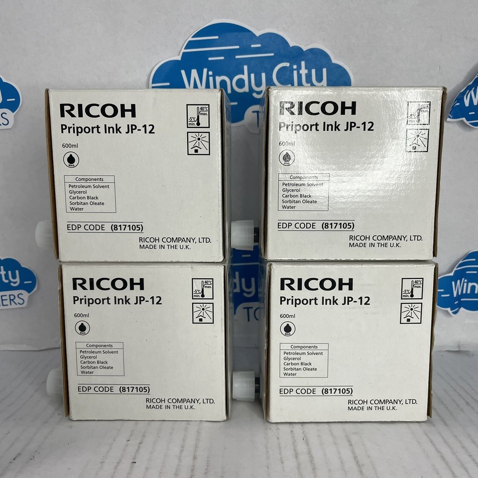 Genuine Ricoh JP-12 Black Priport Ink 817105 Box of 4 for DX3340 JP1230 ...