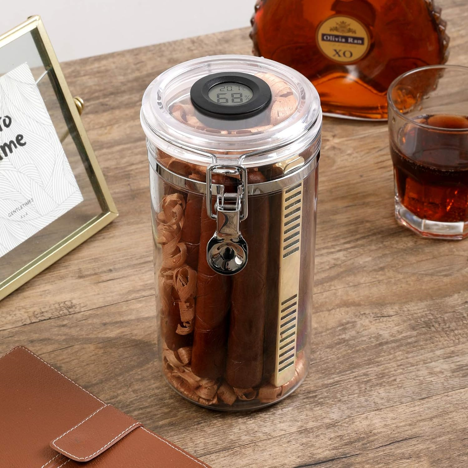Acrylic Cigar Humidor Jar/Case/Box with Humidifier and Hygrometer ...