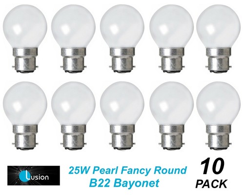 10 x 25W Pearl Fancy Round Light Globes Bulbs Lamps Bayonet Cap B22 ...