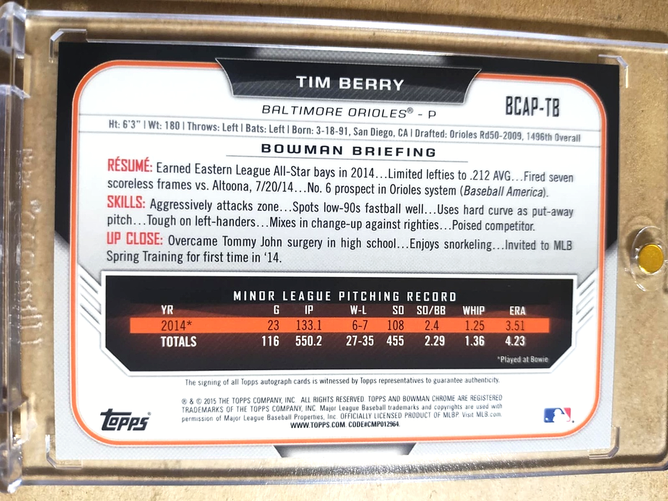 2015 Tim Berry 1st Bowman Chrome Rookie Prospect Autograph RC MINT🔥🔥🔥 ...