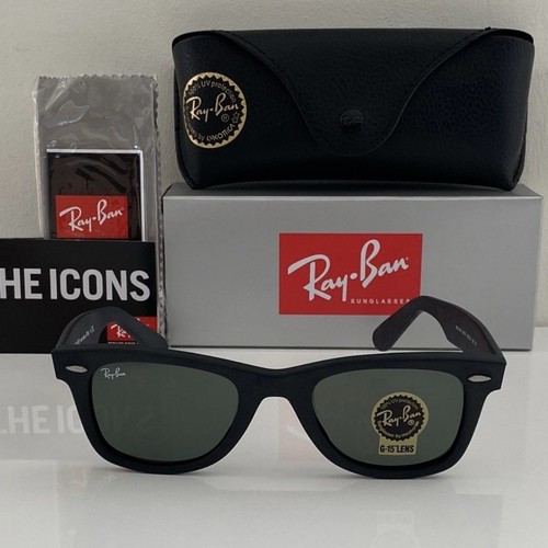 Ray-Ban RB2140 901S Wayfarer Black Matte 50mm Green G-15 Lens ...