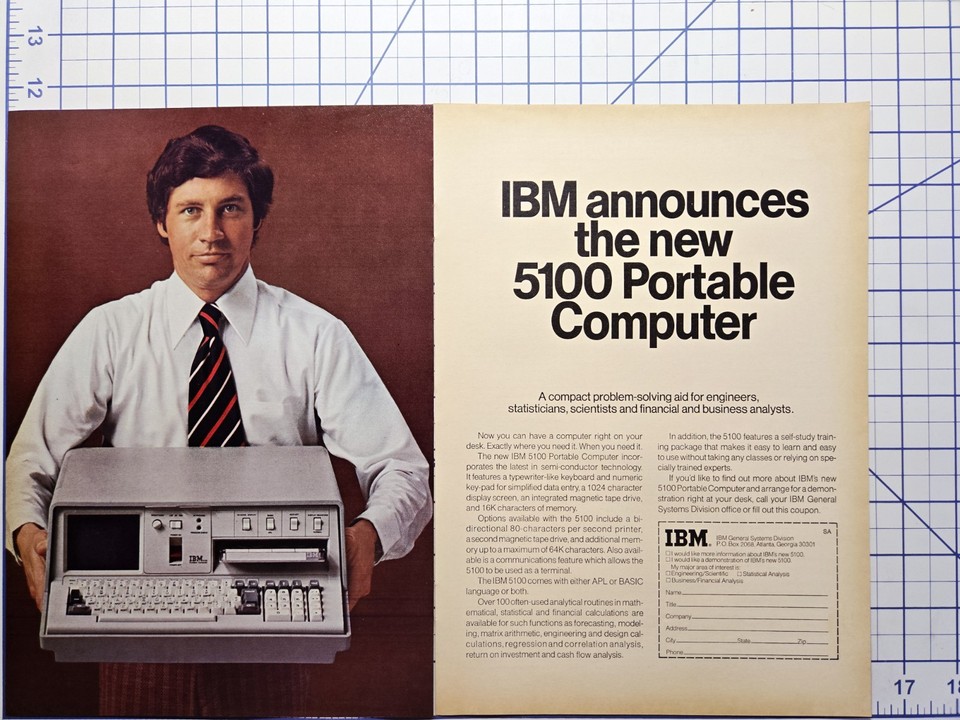 IBM 5100 Portable Computer Built-in Monitor Tape Drive Terminal Print Ad 1975 | eBay