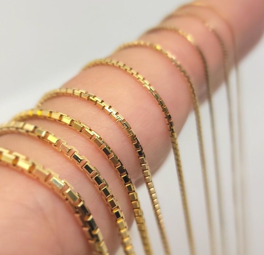 Authentic 14K Solid Yellow Gold Box Chain Necklace 0.55mm-0.9mm All ...