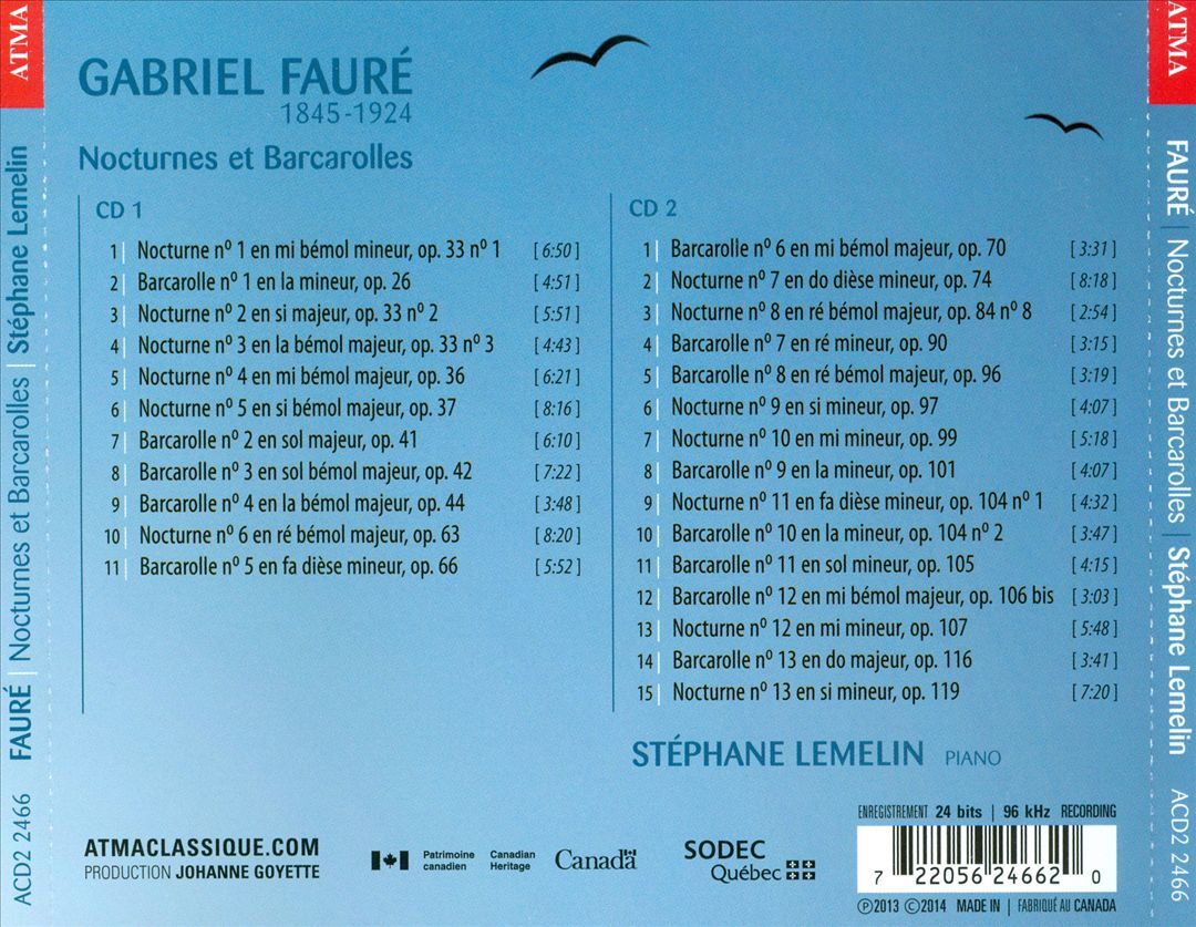 STÉPHANE LEMELIN FAURÉ: NOCTURNES ET BARCAROLLES NEW CD 722056246620| eBay