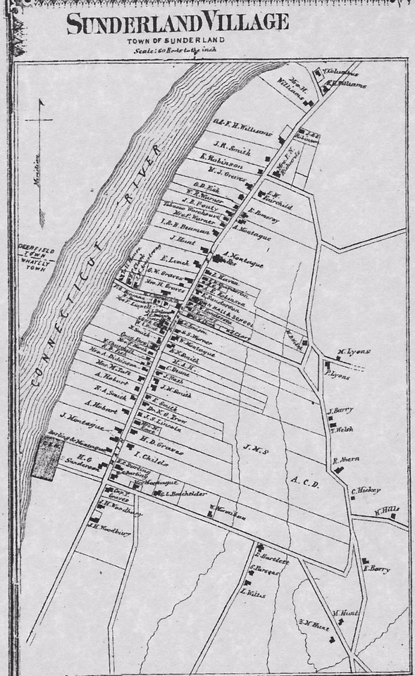 Sunderland Leverett MA 1871 Map with Homeowners Names Shown | eBay