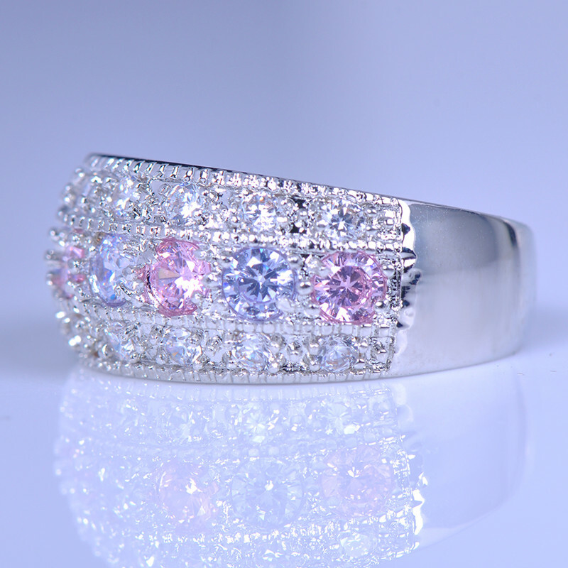 Pink&Purple Cz White Gold Filled Engagement Wedding Promise Ring Size 6 ...