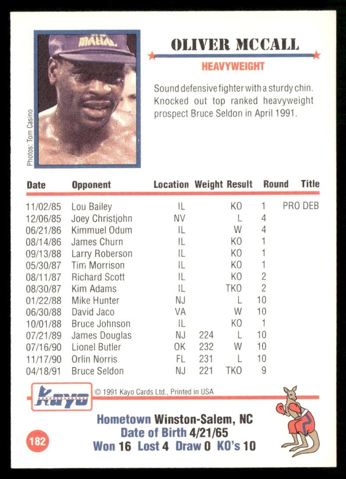 1991 KAYO BOXING OLIVER MCCALL #182 | eBay