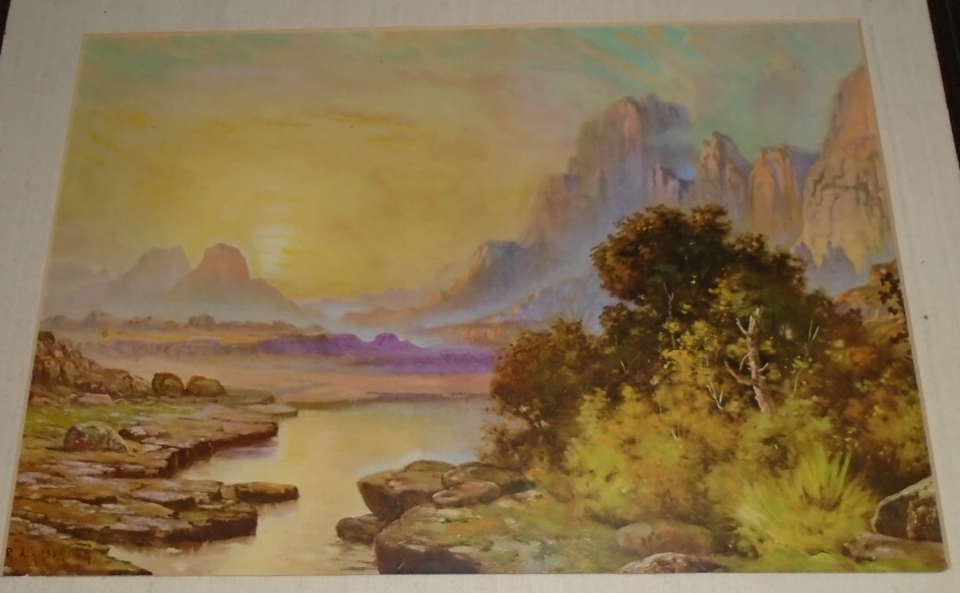 R. Atkinson Fox, Mountains Water Rocks Sunset 12.75"x16.5" Framed Print ...