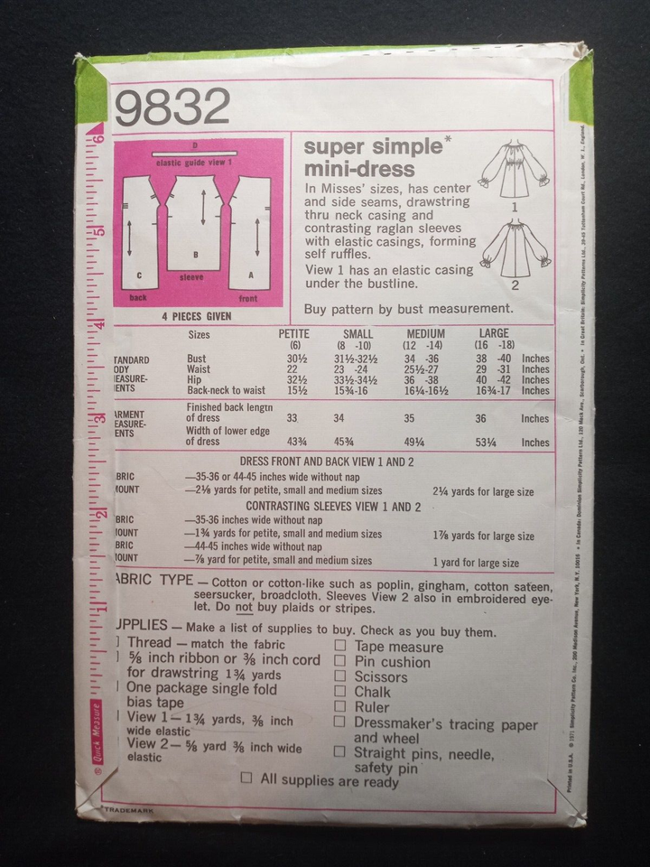 Vintage Retro 1970s Mini Dress Raglin Sleeves Super Simple Small ...