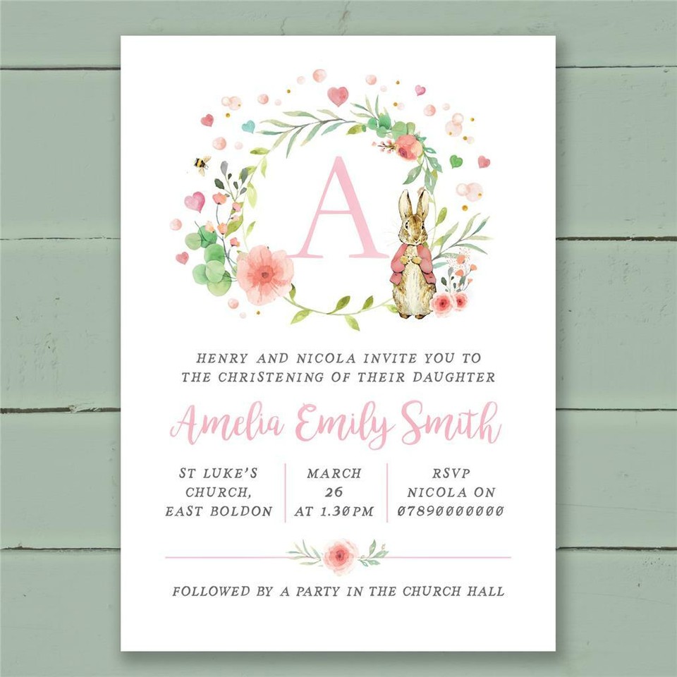 25 Peter Rabbit personalised christening invitations baptism naming day ...