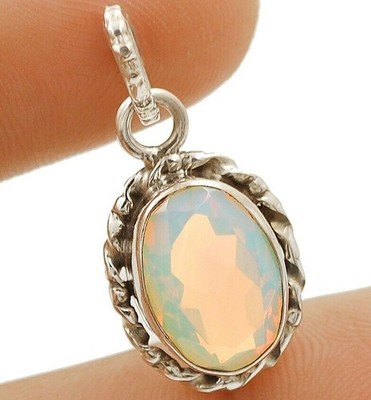 Natural 2CT Fire Opalite 925 Solid Sterling Silver Pendant 1 1/5" Long ...