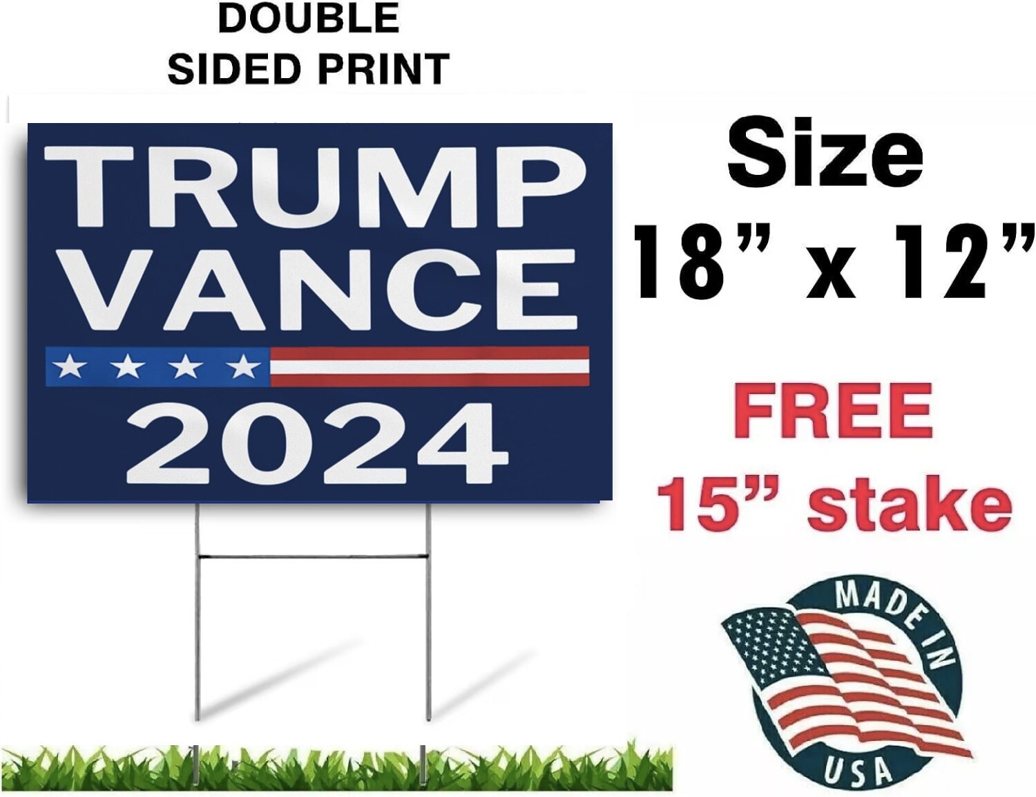 Trump-Vance 2024 Yard Sign 18x12 Blue, | Grelly USA