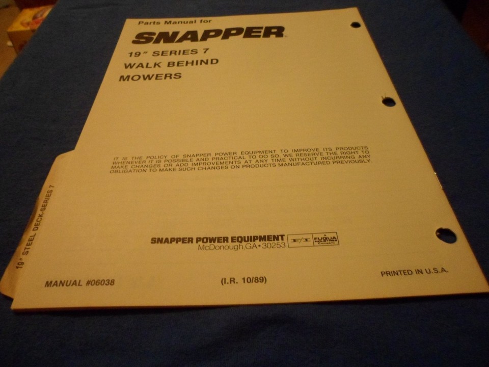 (DRAWER 22) Snapper 19" Series 7 Walk Behind Push Mower Parts Manual | eBay
