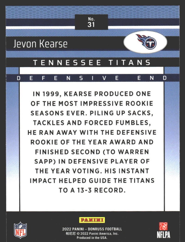 Jevon Kearse #31 2022 Donruss Retro 2002 Tennessee Titans | eBay