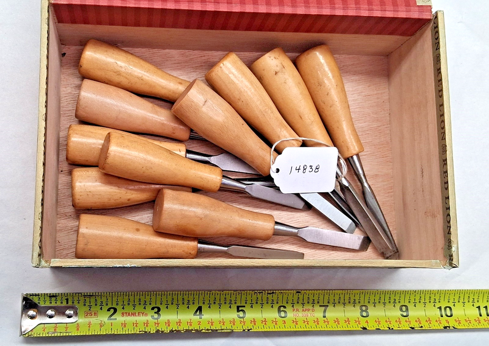 Wood Carving Chisels, Lot of 11 sharp chisels, in Box, all are ready ...