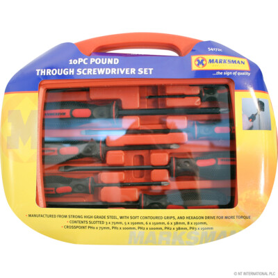10PC GO THROUGH POUND SCREWDRIVER SET IN CASE MAGNETIC TIP POZI FLAT ...