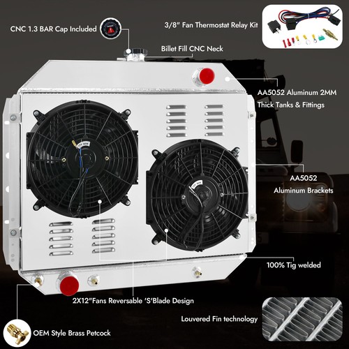 4 Row Radiator Shroud Fan for 1966-1979 Ford F100 F150 F250 F350 F500 ...