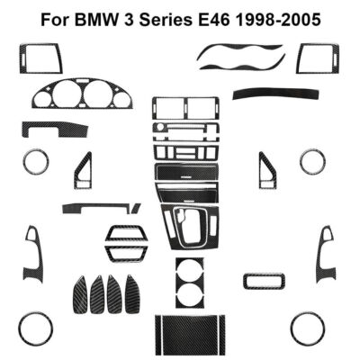 40Pcs For BMW 3 Series E46 1998-05 Carbon Fiber Full Interior Kit Cover ...