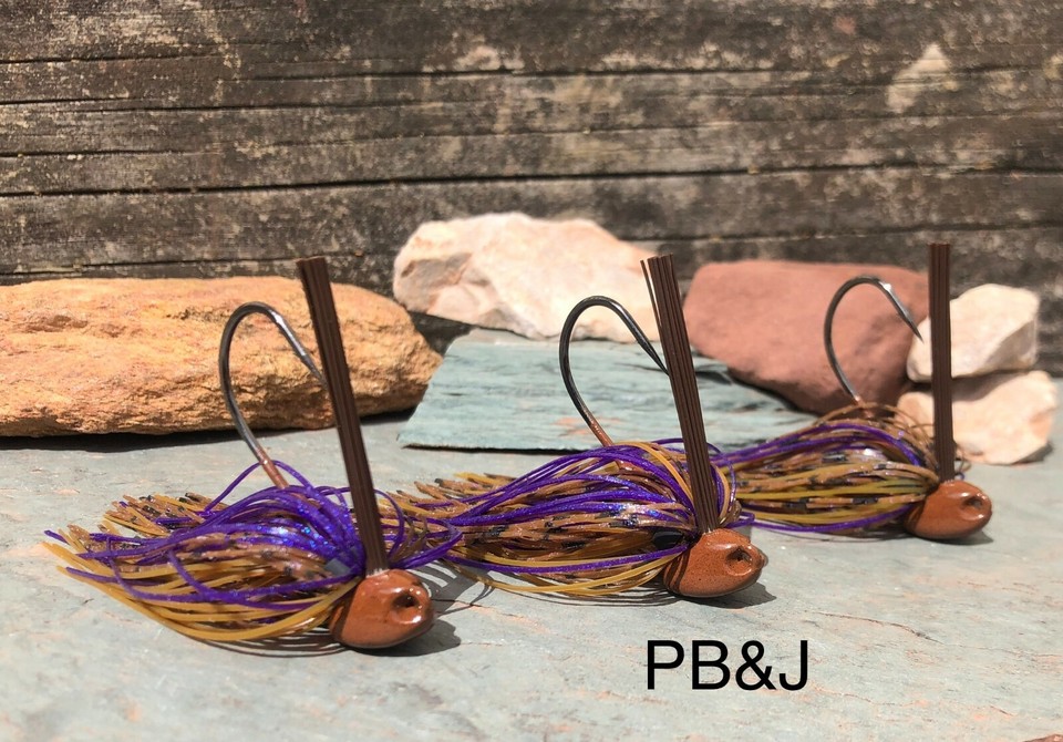 3 Brush Weedless Bass Jigs Grass Flipping Jig Fire Craw Green Pumpkin ...