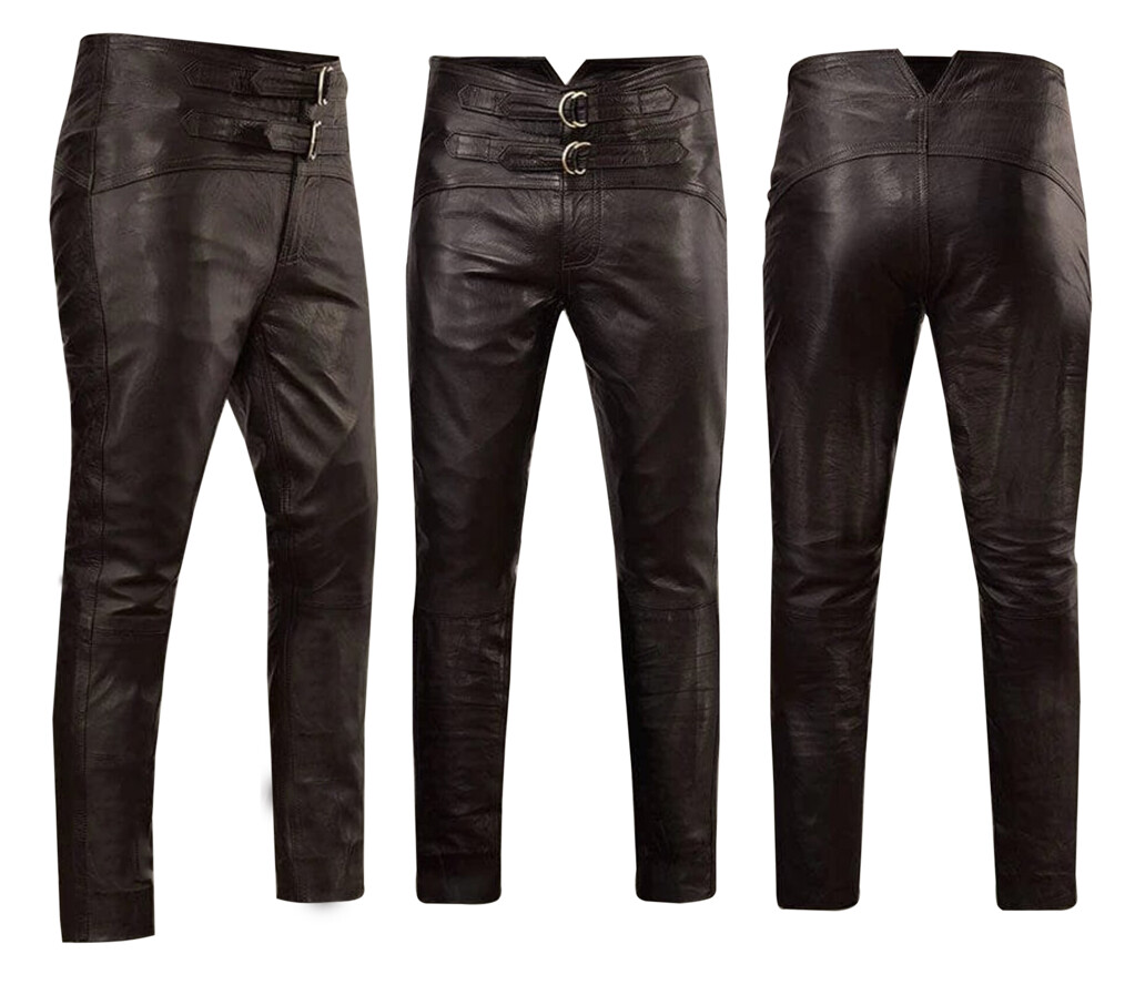Men's Black Real Cowhide Leather Jim Morrison Pants Biker's Motorcycle ...